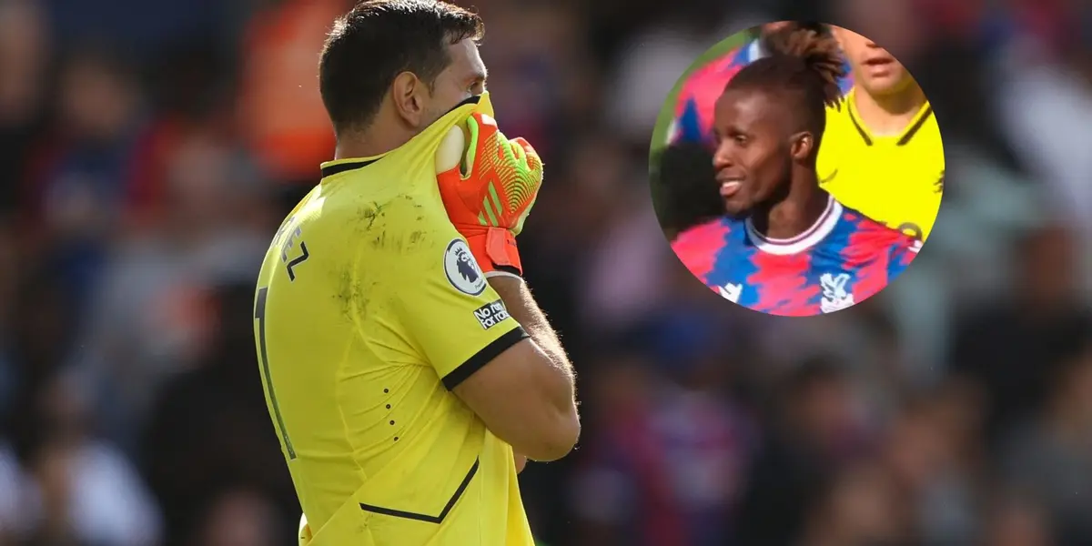 Le atajó un penal y se lo quiso comer, el enojo del Dibu Martínez con Zaha